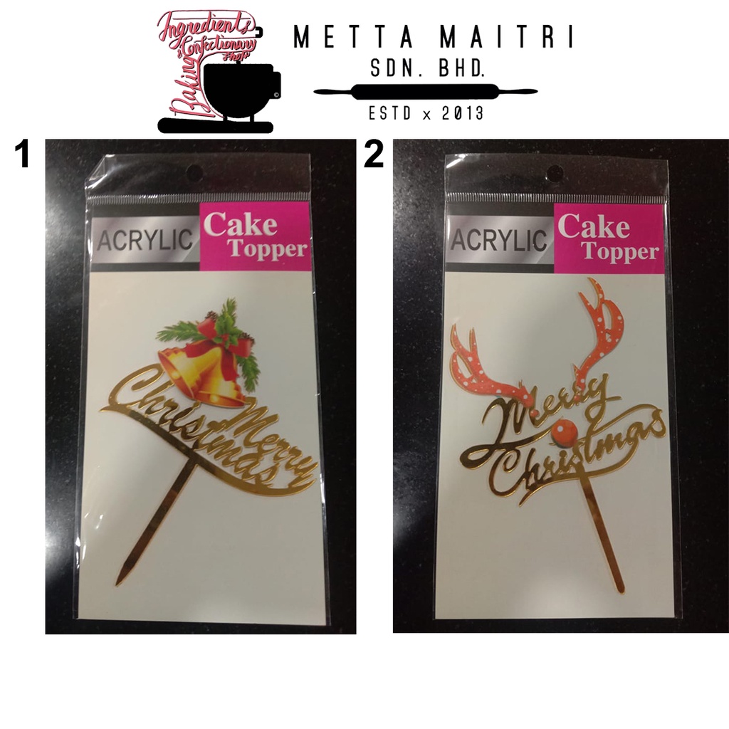 Metta Maitri Christmas Acrylic Cake Topper Merry Christmas [2 Pcs ...