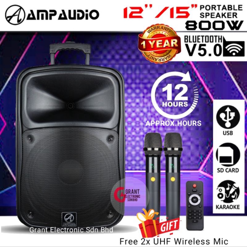 Ampaudio 12" 15" Portable Speaker 800W 1000W PA System JW-123 JW-153 FM Bluetooth | Shopee Malaysia