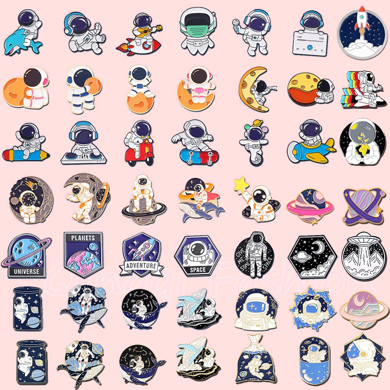 Cute Planet Astronaut Enamel Pins Space Whale Moon Star Rocket Alloy Brooch Badges Lapel Pin ...