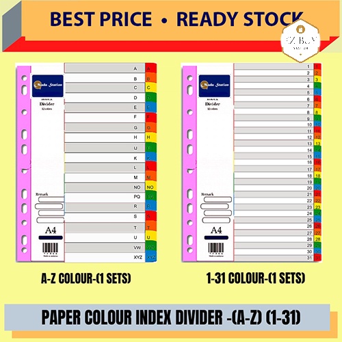 PAPER COLOUR INDEX DIVIDER-(A to Z)/ (1 to 31)/INDEX DIVIDER | Shopee ...