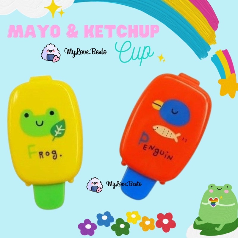 Frog & Penguin Mayo Ketchup Cup Bento Tools Mayonnaise Sauce Holder ...