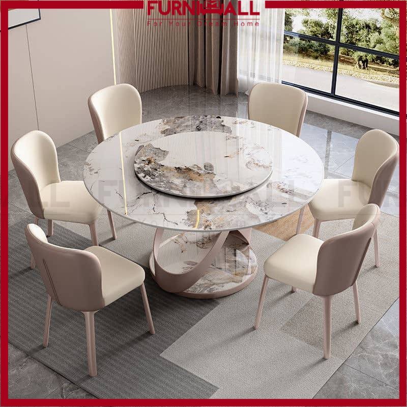 Furnimall 7669 Sintered stone Round Dining table Ceramic Meja makan ...