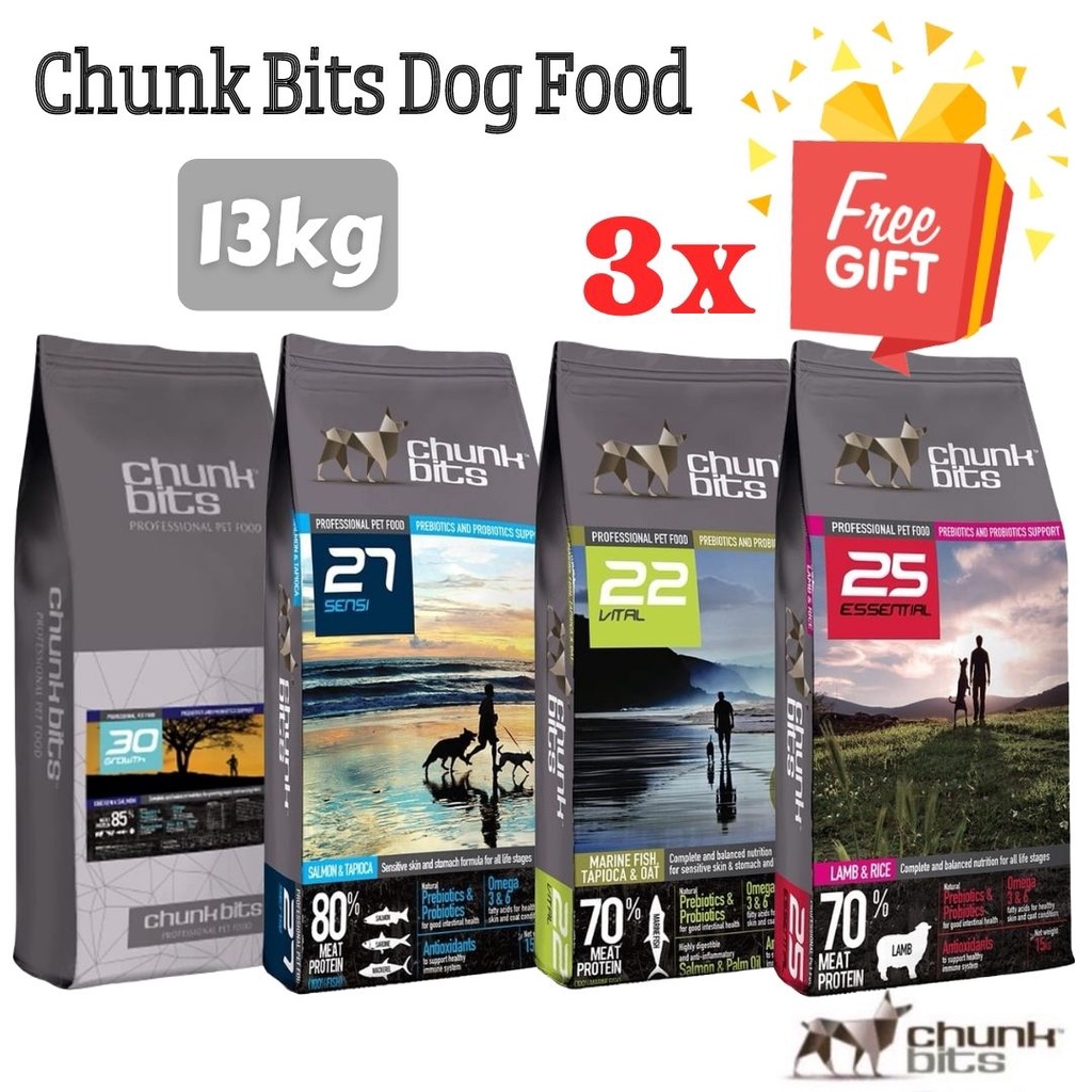 [Gift With Purchase] Chunk Bits 13kg Dog Food (27 Salmon/25 Lamb/22 ...