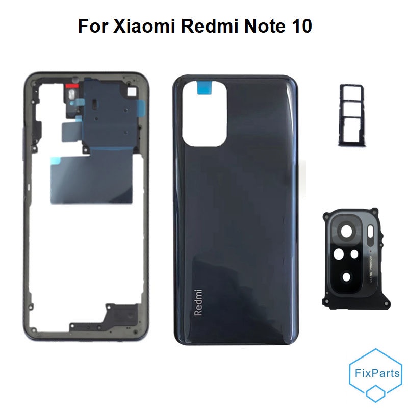 Full Housing For Xiaomi Redmi Note 10 Back Battery Cover Rear Case Middle Frame With Volume ...