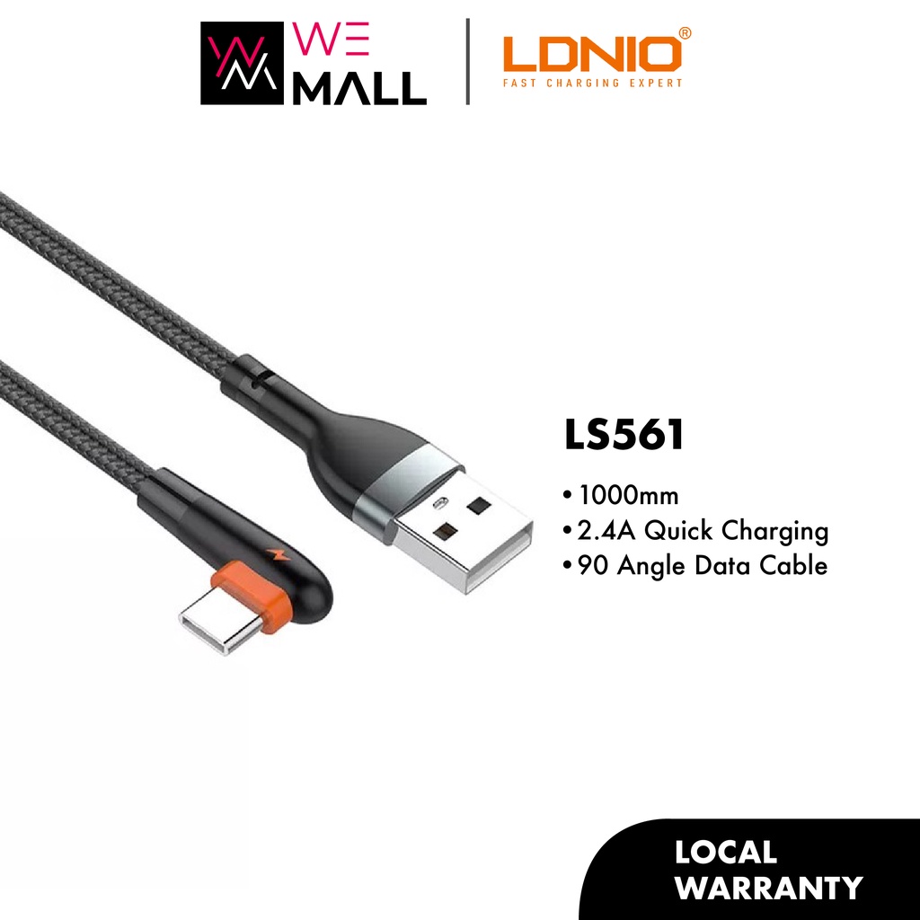 LDNIO LS561 1M / LS562 2M 2.4A Fast Charging Nylon Double L Shape 90° Angle Data Cable | Shopee ...