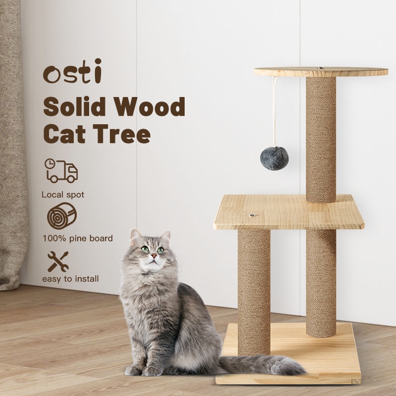 Osti Solid Wood Cat Tree Cat Tower with Scratching Post for Indoor Cats ...