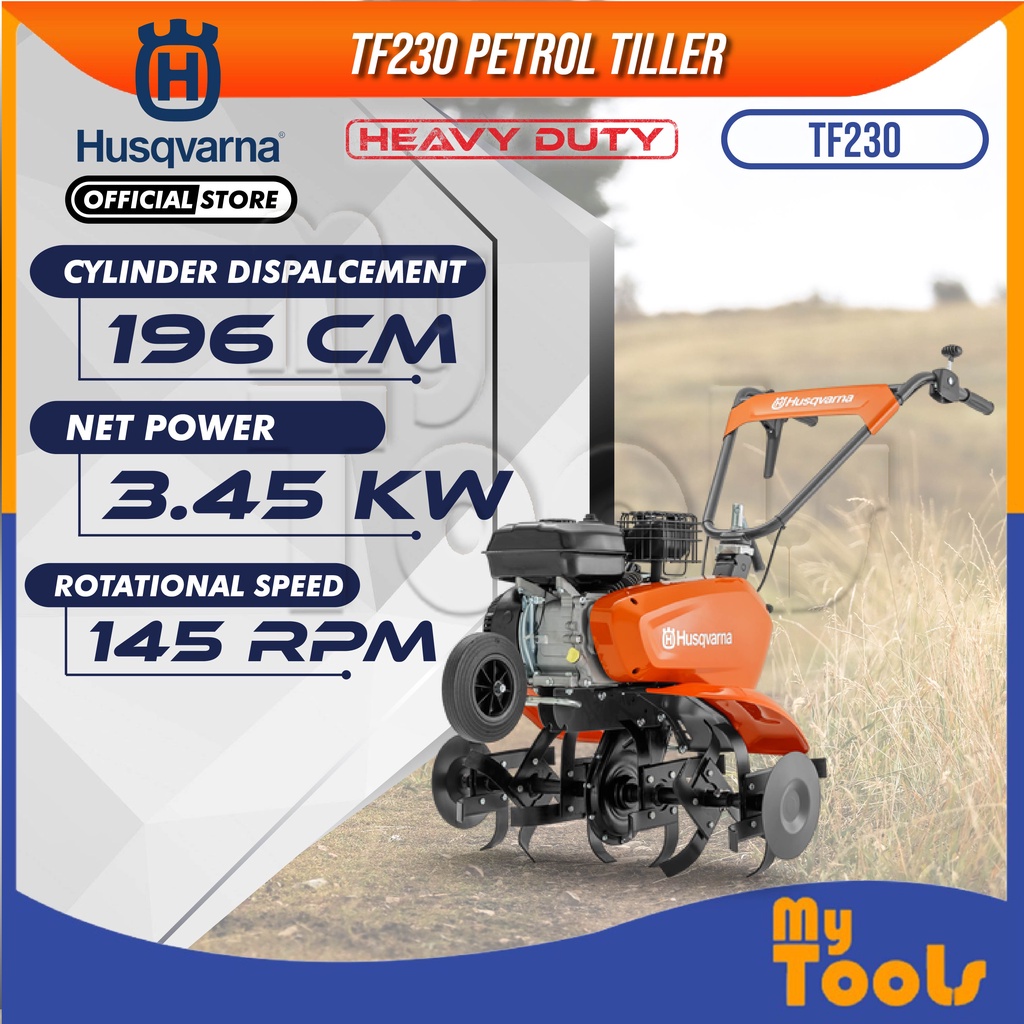 Mytools HUSQVARNA TF230 Mini Petrol Power Tiller 196cc Depth 300mm ...