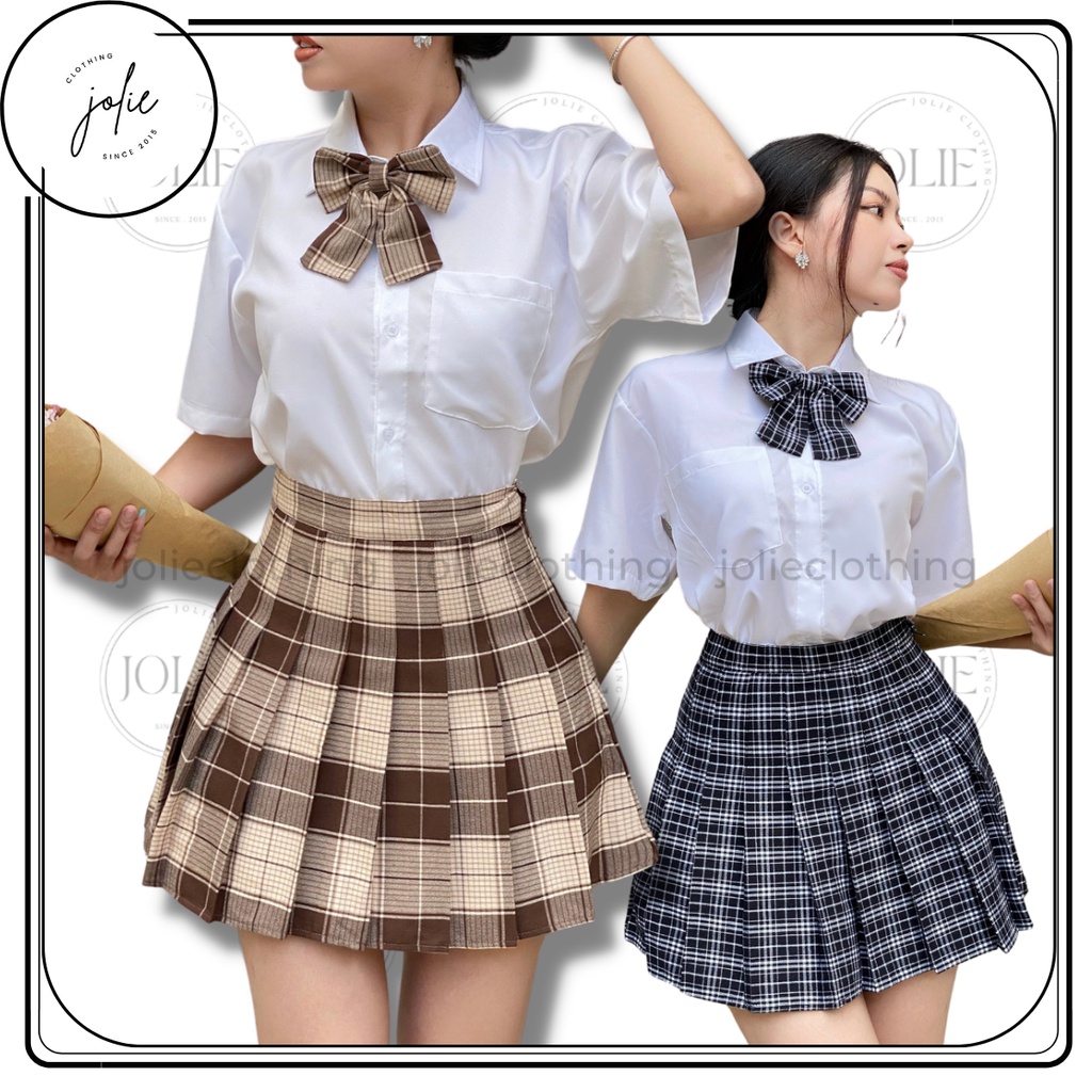 Uniform Set of black plaid pleated tennis skirt and shirt with Japanese ...