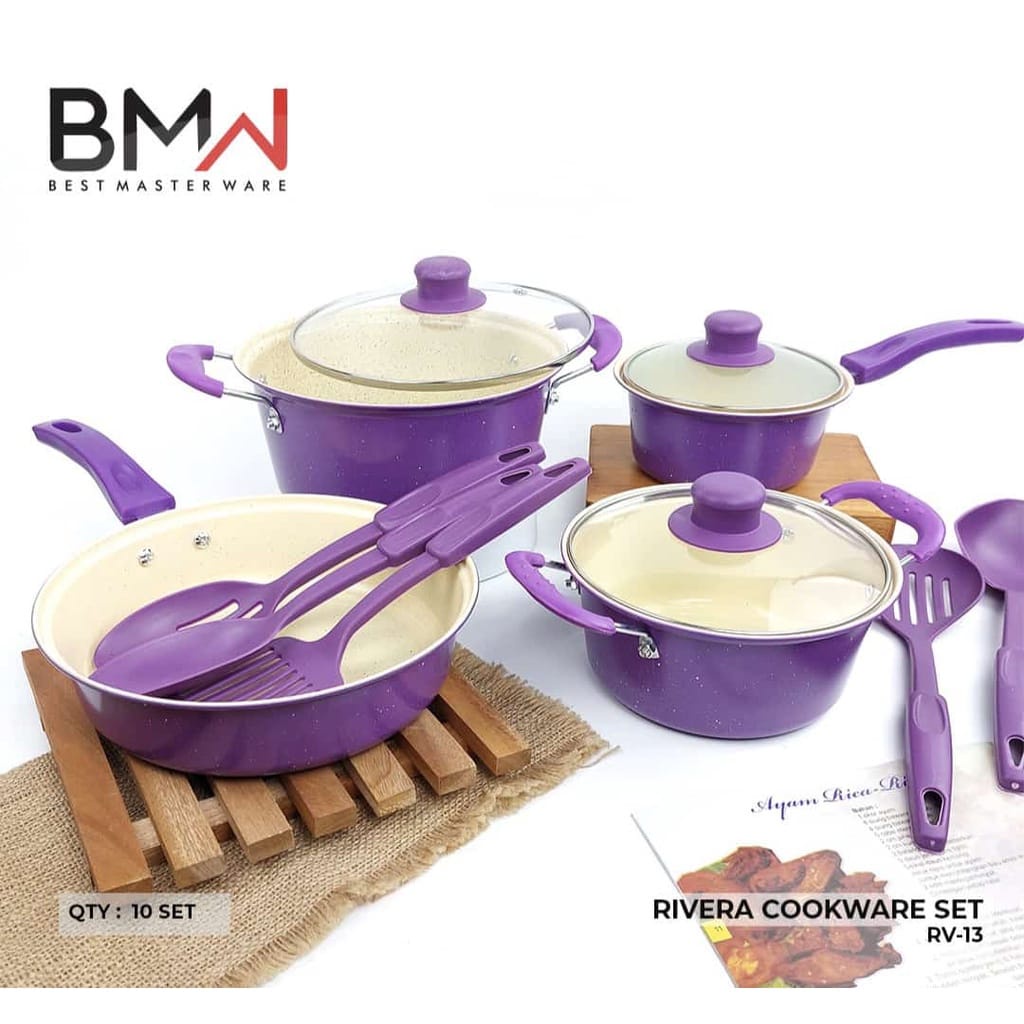 UNGU Bmw Pot Set Riverra Teflon Marble Color 13pcs Cookware Set ...