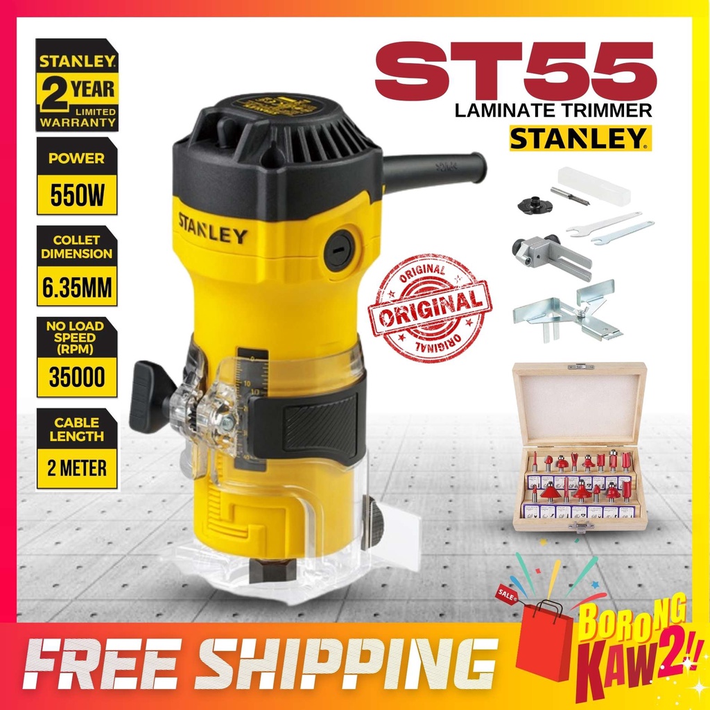 STANLEY ST55 550W Corded Hand Trimmer Wood Router Durable Wood + 12pcs ...