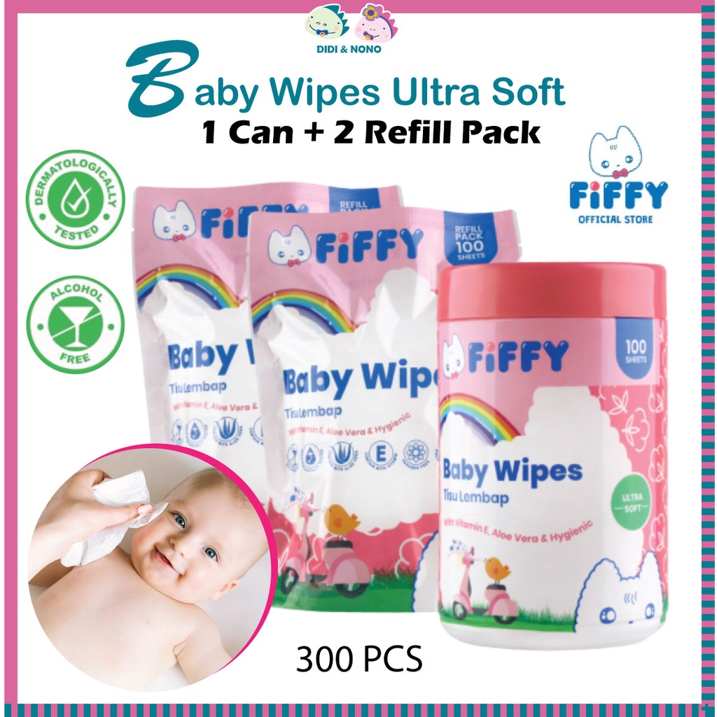 FIFFY ULTRA SOFT BABY WIPES COMBO PACK Tisu Basah (1 CAN+ 2 REFILL PACK) 98-032 | Shopee Malaysia