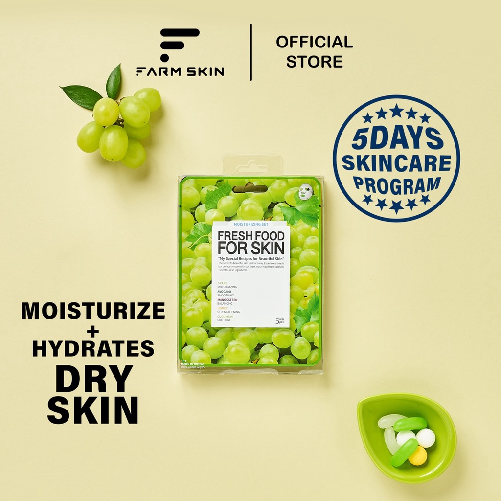Set Masker Muka Lembaran Anggur Fresh Food FARMSKIN (5 Keping) | Shopee ...