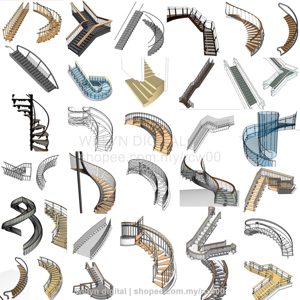 Autodesk | Revit 2024 | 48 Stair set Revit Family Files MATERIALS for ...