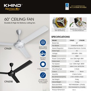 Khind Ceiling Fan 60" CF618 CF615 CF625 Kipas Siling/Eurowind Ceiling ...