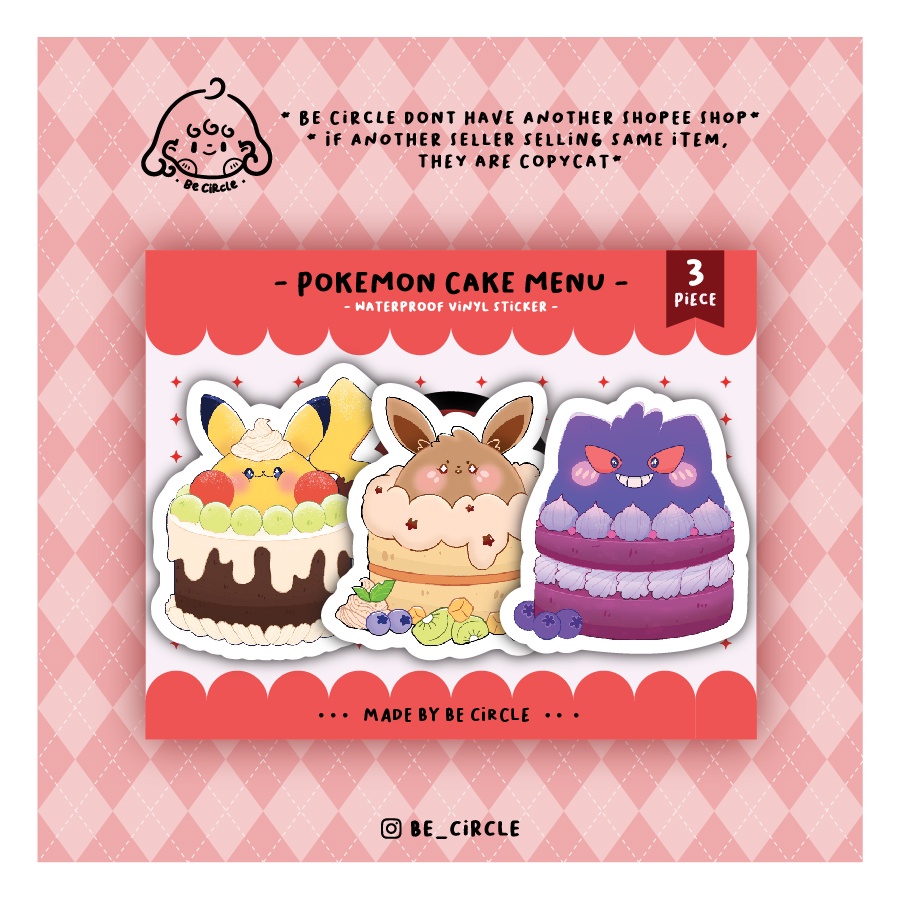 BE CIRCLE Pokemon Pikachu Gengar Eevee Cake series Waterproof Sticker ...