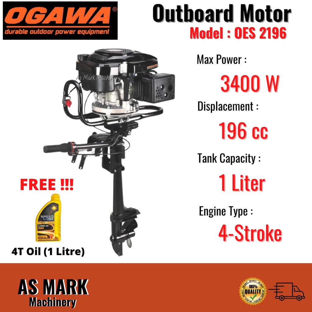 [ 100% Original ] Ogawa OES2196 4 Stroke Boat Engine 6.5HP Outboard Motor 196cc Motorboard ...