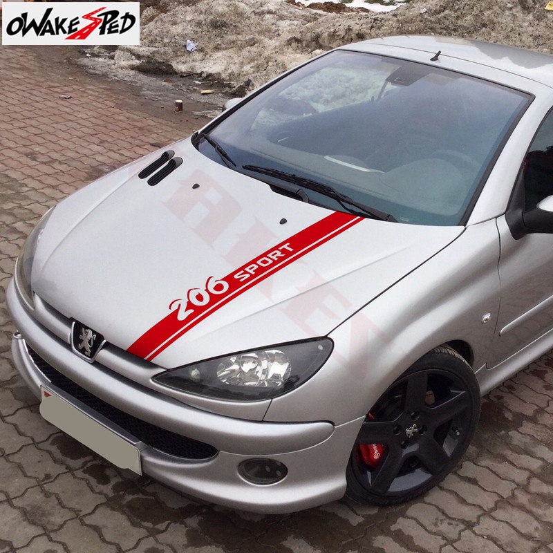 For-Peugeot 206 Car Body Hood Bonnet Stripes Stickers Vinyl Decals ...
