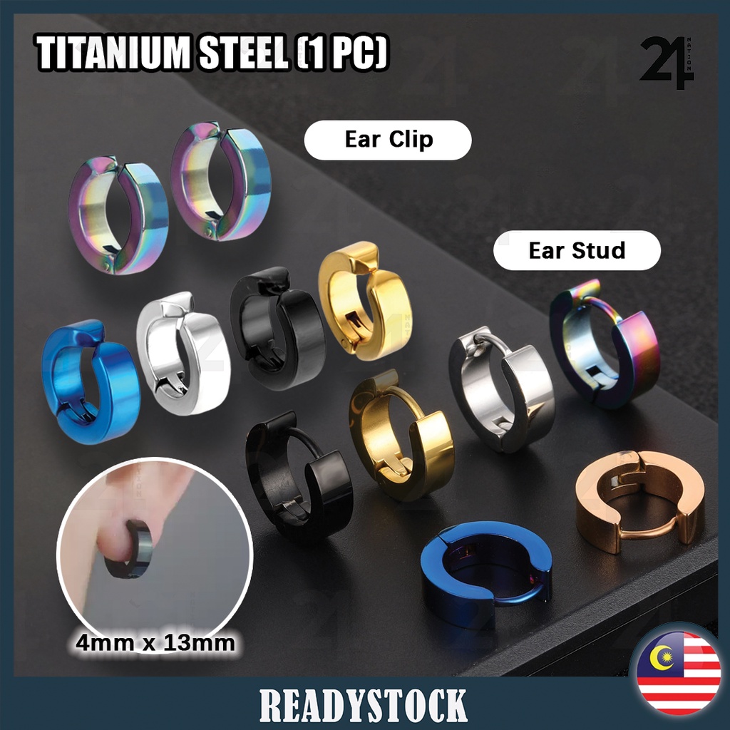 (2 pcs)TITANIUM STEEL Earrings EAR CLIP Men Fashion Ear Stud Cuff Hoop ...