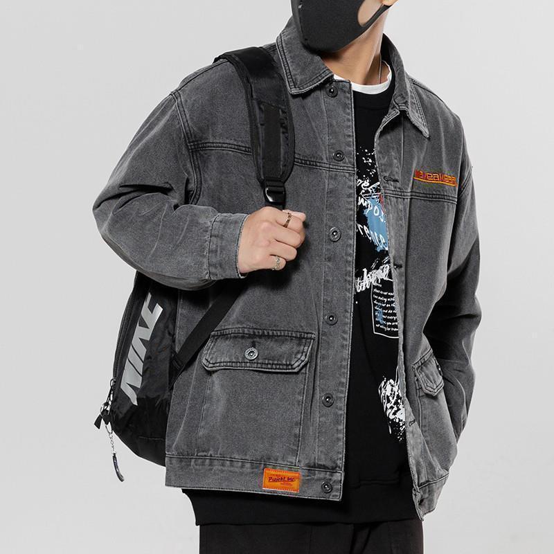 Denim jacket men jeans Denim Jacket Japanese Multi-Pocket Tooling Loose ...