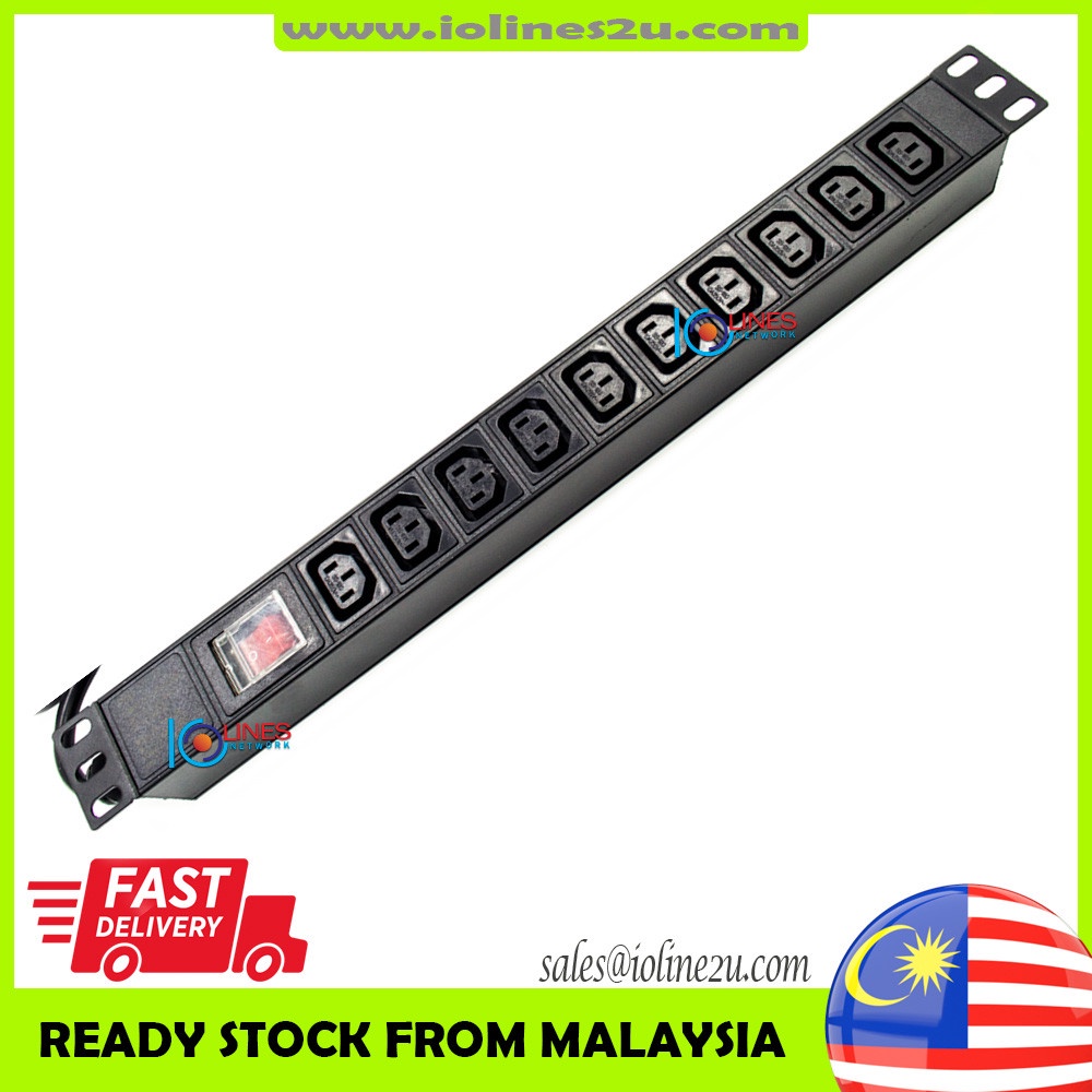 10 Way C13 1U Rack mount 19" IEC PDU IEC-320-C13 PORT OUTPUT 13A UK ...