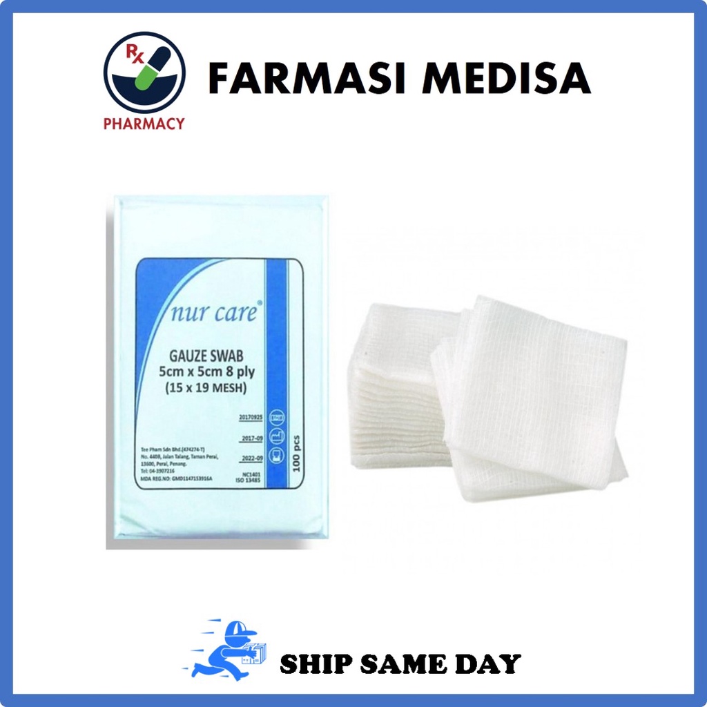 Gauze Swab Nur Care 100pcs Non-Sterile Premier Cotton Dressing First ...