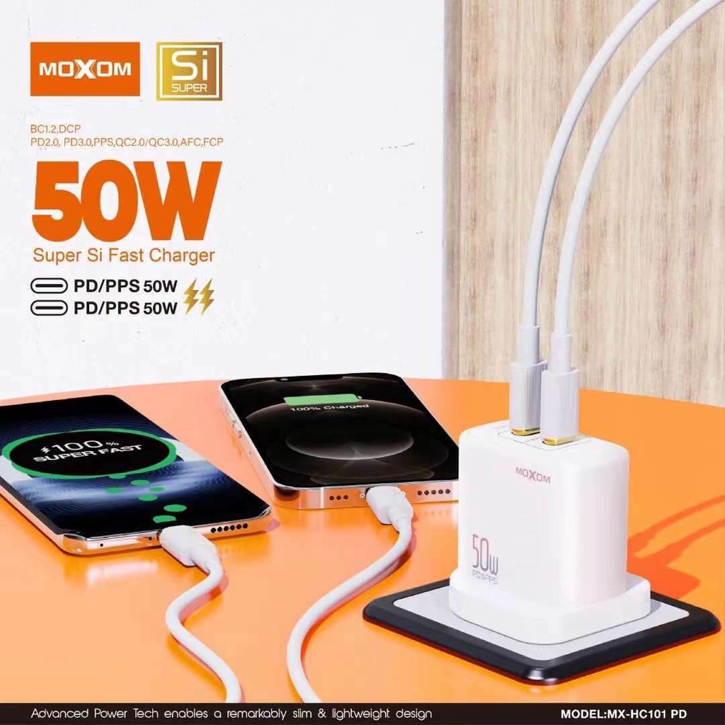 MOXOM MX-HC101 PD 50W + QC3 Dual Type-C fast charger | Shopee Malaysia