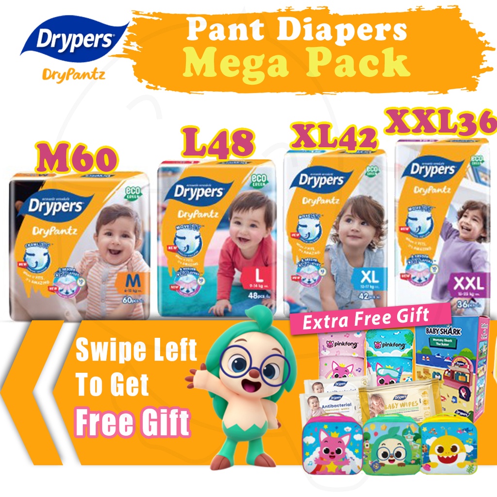 [𝗘𝘅𝘁𝗿𝗮 𝗙𝗿𝗲𝗲 𝗚𝗶𝗳𝘁] Drypers Drypantz Pant Diapers Mega Pack M58, L48 ...
