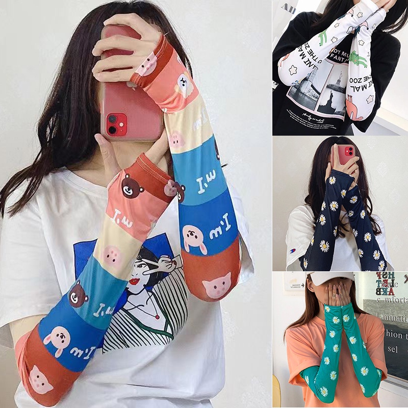 INS Summer Cool Women Girl Thumb Hole Arm Sleeves Sun Protection ...