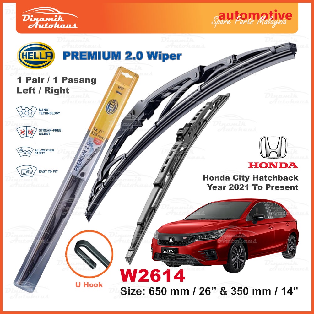 Honda City Hatchback Car Front Windscreen Wiper Size 26 & 14 Inch (1 Pair) Hella Premium Wiper ...