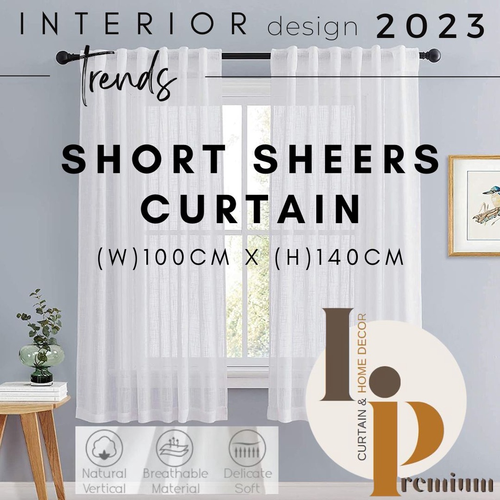 i-PREMIUM l Ready-Made l Plain White SHORT SHEERS Curtain for Naco ...