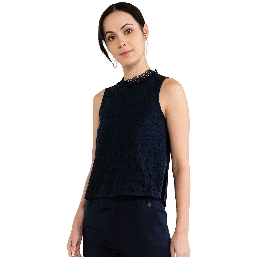 ELLE Apparel Floral Lace Sleeveless Split Hem Top EC100515-A092212 ...