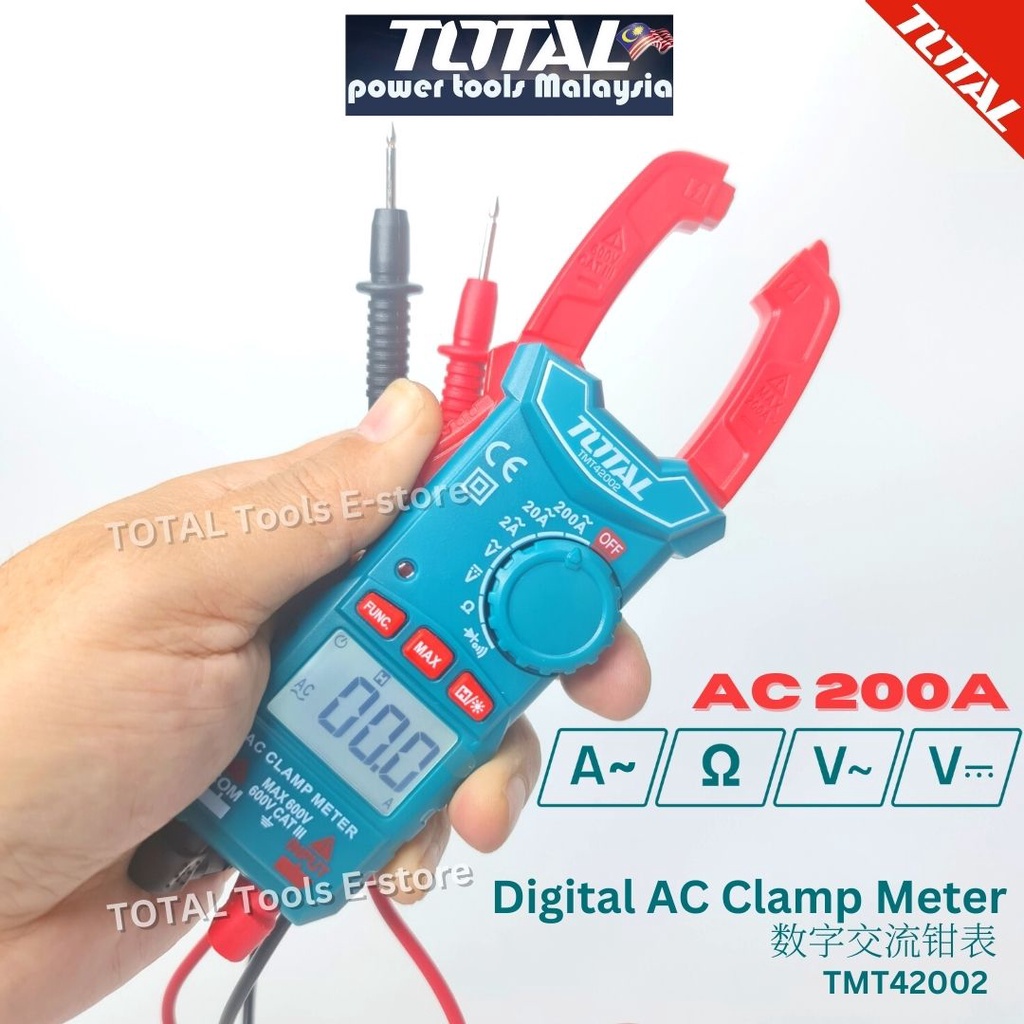 TOTAL Digital AC Clamp Meter (AC 200A) + 1 set Test Leads 数字交流钳表 ...