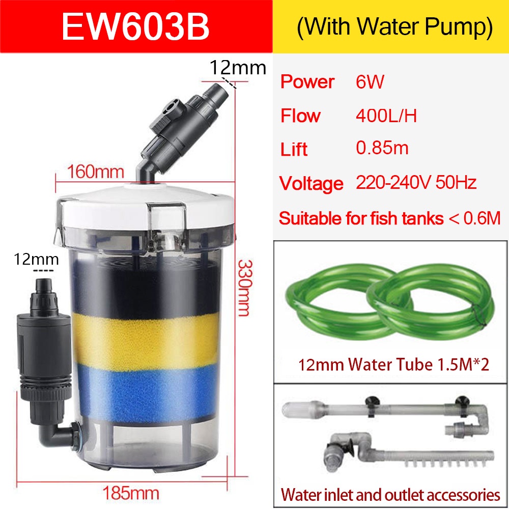 Aquarium External Filter Bucket 6W 400L/H Fish Tank Biological Filter ...