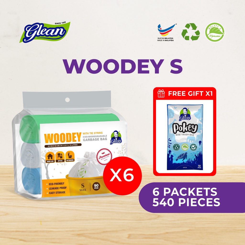 GLEAN Woodey S Biodegradable Garbage Bag Eco Friendly Rubbish Bag Trash ...