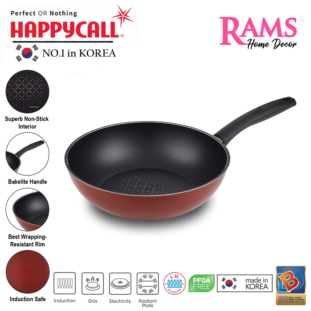 Happycall 24CM Induction Lucid Diamond IH Nonstick Wok Pan / Kuali ...