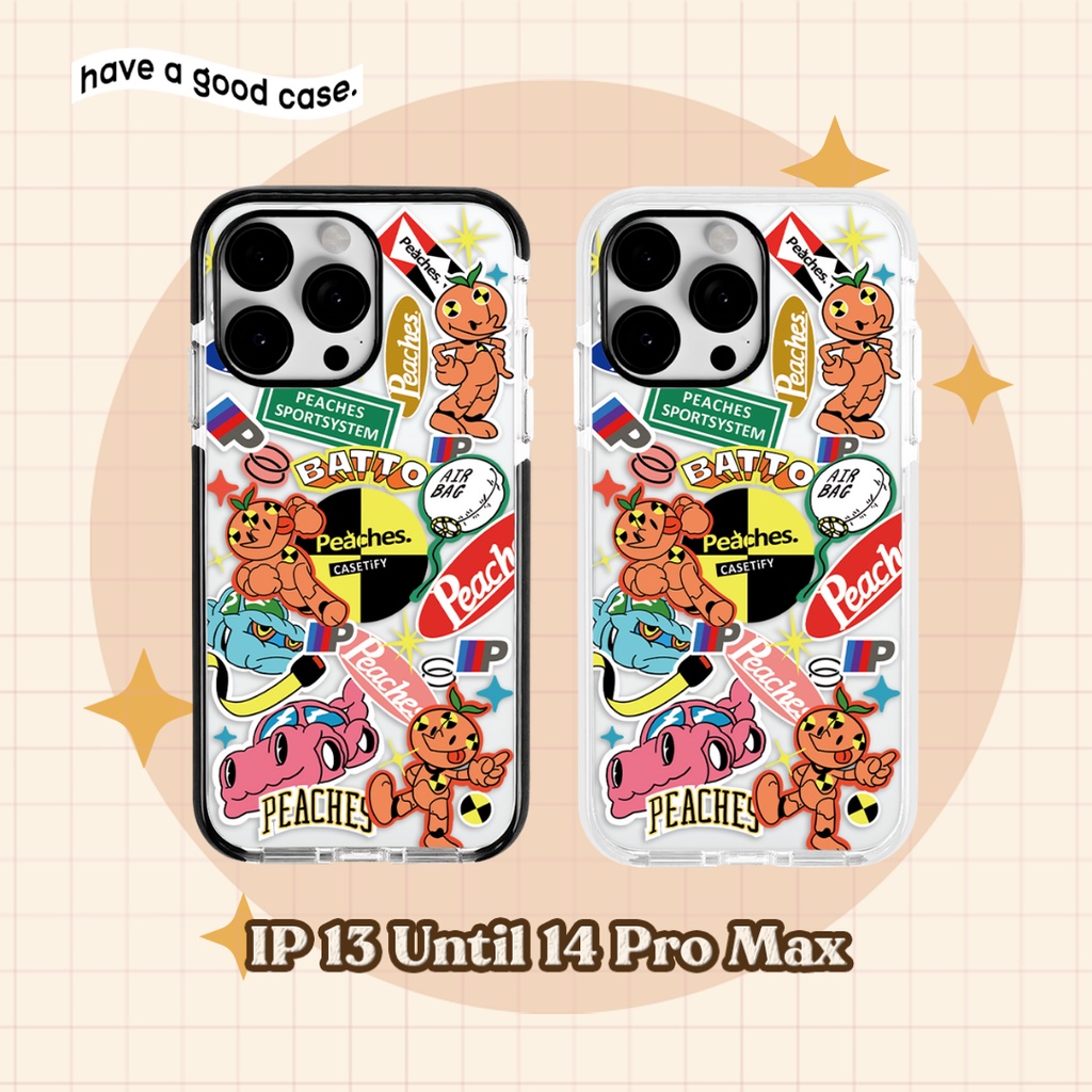 PEACHES STICKER DESIGNATED Bumper Case Casing IP 13 until 15 PRO MAX ...