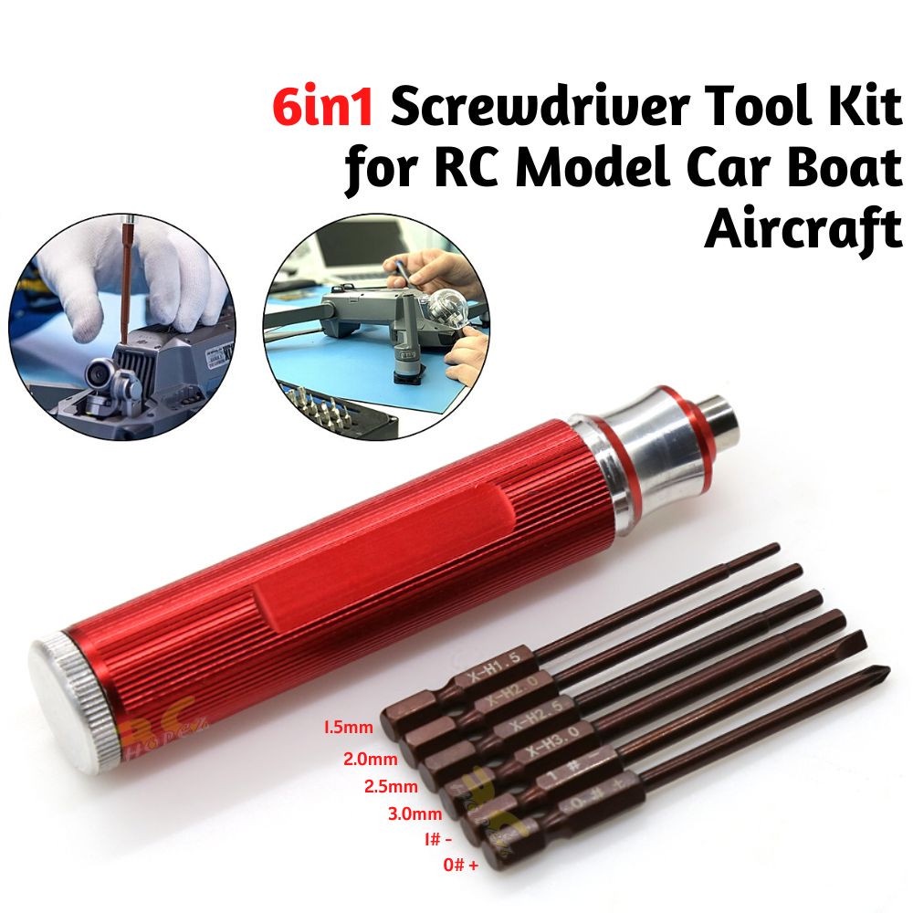 6 in 1 Screwdrivers 1.5 2.0 2.5 3.0mm 0#+ 1#- Hex Socket RC Repair ...