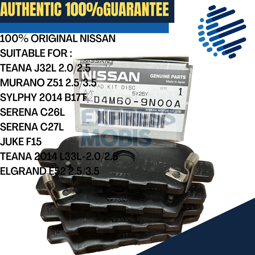 100% ORIGINAL NISSAN REAR BRAKE PAD D4M60-9N00A TEANA J32L L33L SYLPHY ...