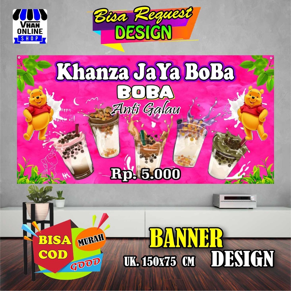 Boba Drink Banner Banner Banner Pink Color Model And Custom Image ...