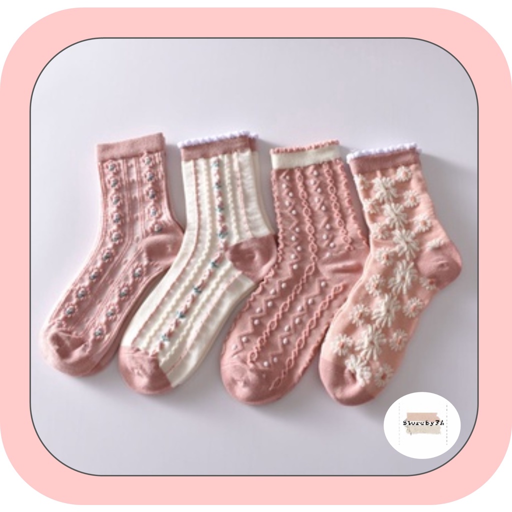 LOCAL KAWAII KOREAN SOCKS STOKIN CUTE COMEL LONG PANJANG FLOWER BUNGA ...