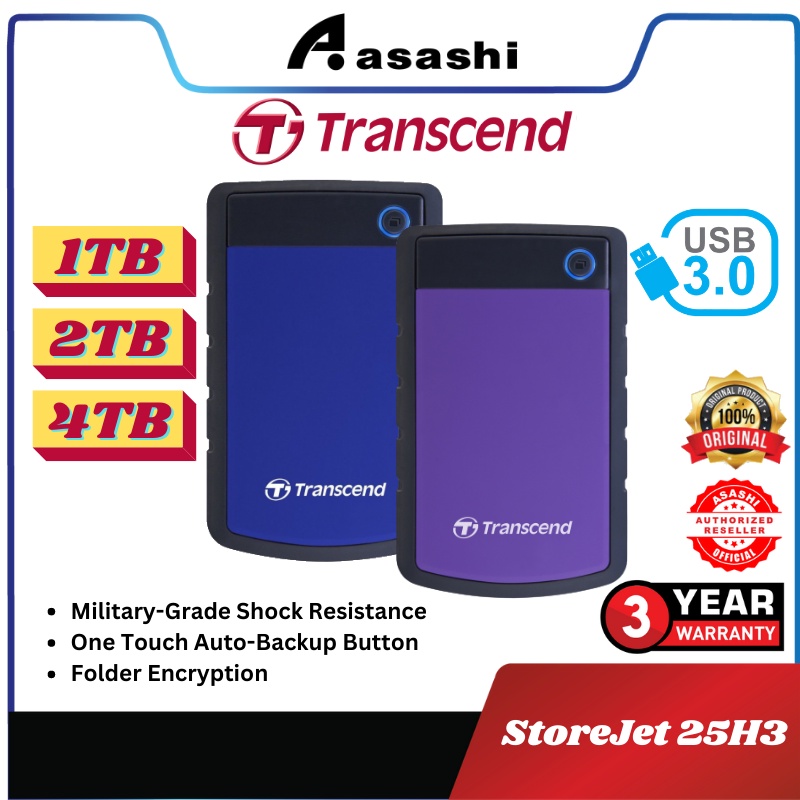 Transcend StoreJet 25H3 1TB / 2TB / 4TB Portable Hard Drive ( 25H3P ...