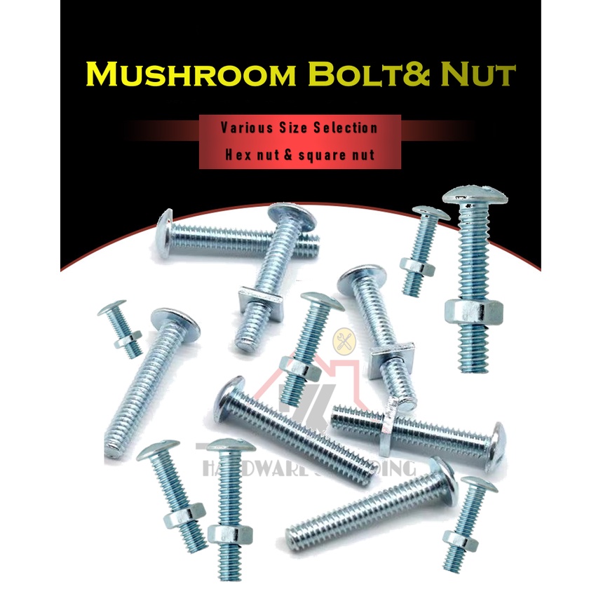 Mushroom Head Roofing Bolt With Square Nut Screws Skru Nut 5/32" 4mm 3/ ...