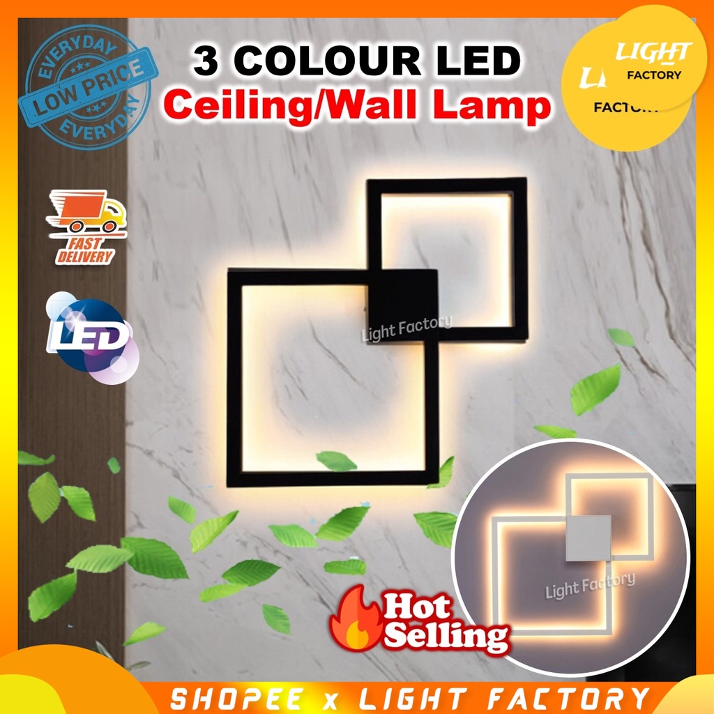 Decorative Ceiling Light Modern Nordic Wall Lamp Square 3 Colour LED ...