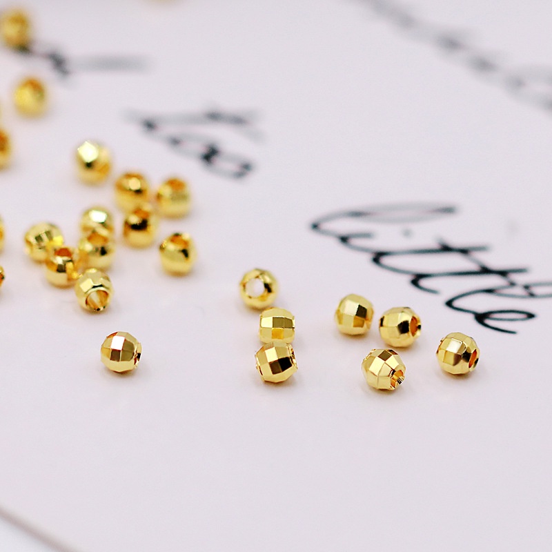 [50pcs/Pack] Copper Plated 18K Real Gold Laser With Beads Diamond Pattern diy 14K Gold-Clad ...