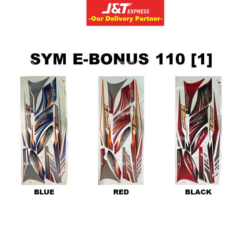 SYM E-BONUS 110 (1) Body Sticker Stripe Red / Blue / Black | Shopee ...