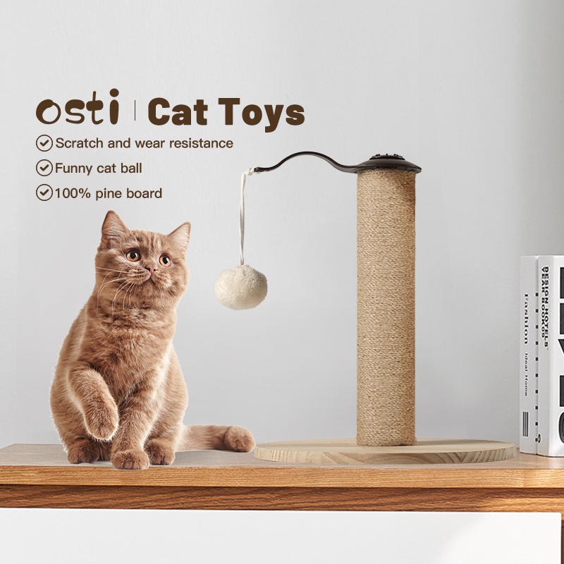 Osti Solid Wood Cat Scratching Post with Playing Toy Ball Pet Scratcher ...