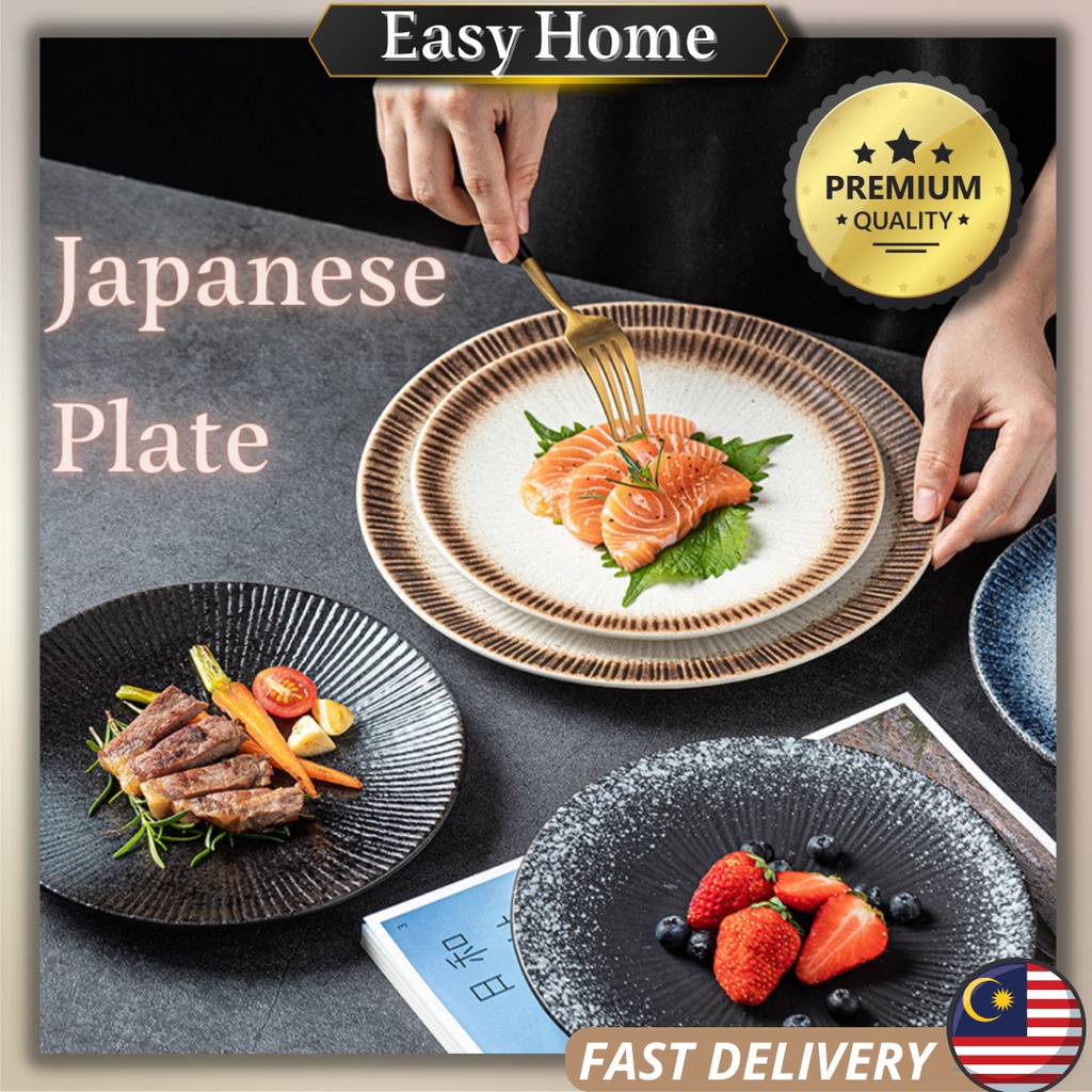 【EasyHome】PREMIUM QUALITY Japanese Style Ceramic Stripe Plate ...