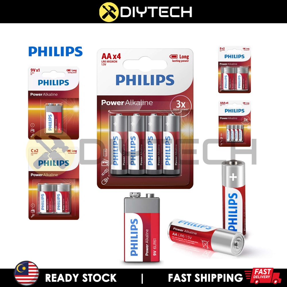 DIYTECH Philips Alkaline Battery AAA Battery AA Battery 9V Battery LR23 ...