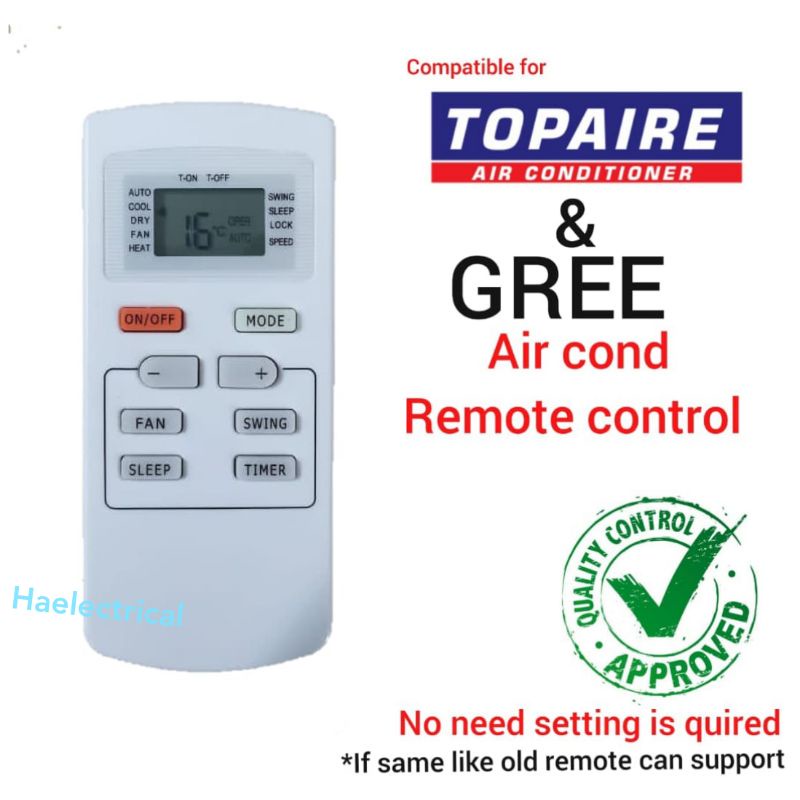 GREE TOPAIRE Air cond remote control | Shopee Malaysia