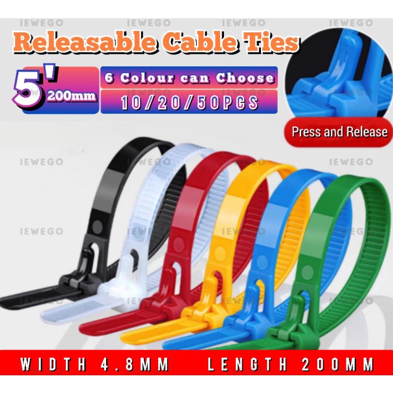 [Ready Stock] 10/20/50PCS 5*200MM Releasable Cable Ties/ Colored ...